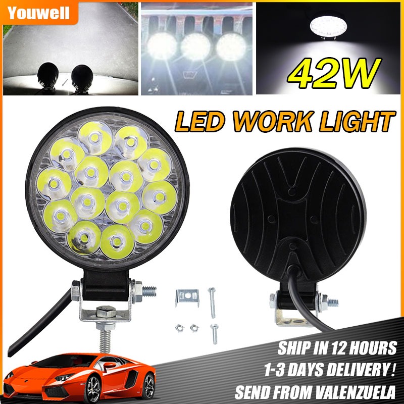 Car LED Round Work Light 12V/24V 42W Headlights Off-road Round Headlamp ...