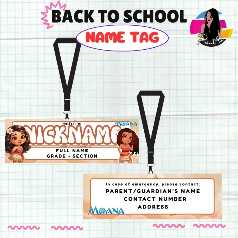 Name Tag Moana Laminated Nameplate for Students Kids Back to School ...