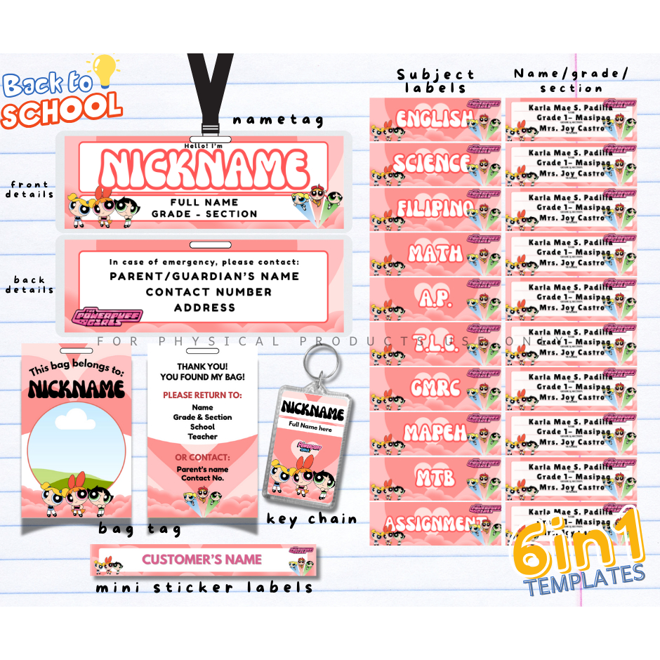 Name Tag/ Subject Label/ Name ,Grade,Section Label/ Bag tag/ Keychain ...