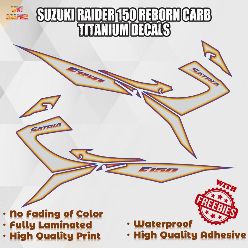 SUZUKI RAIDER 150 REBORN CARB TITANIUM DECALS (WATERPROOF, LAMINATED ...