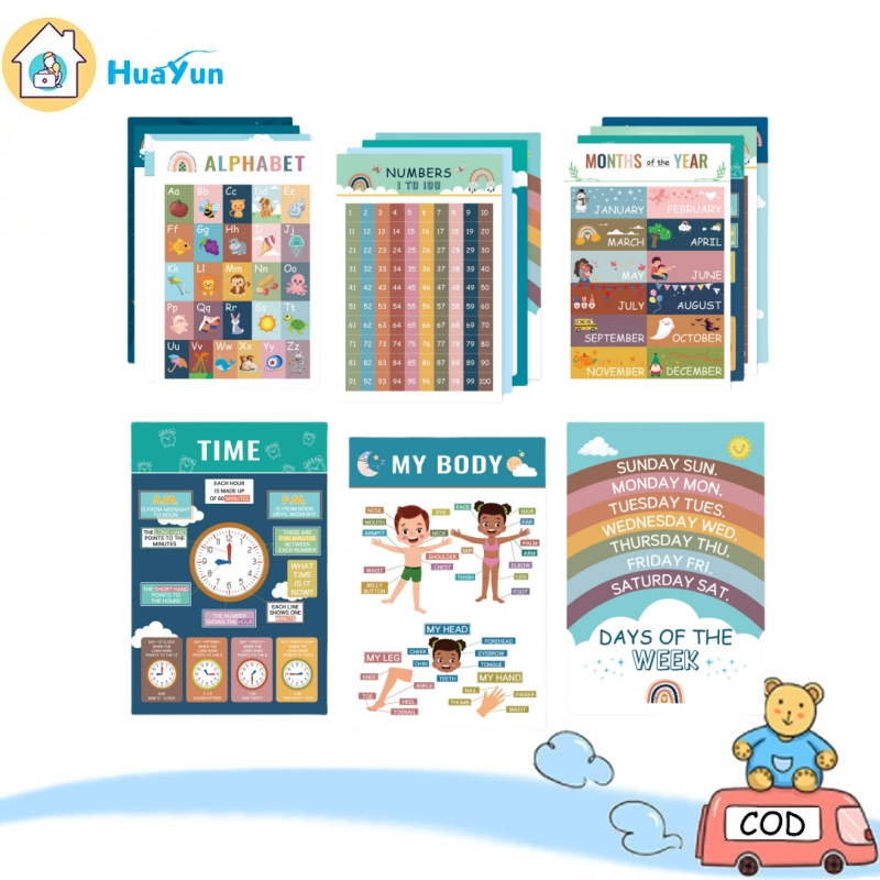 16pcs Chart for kid Educational set English Alphabet Numbers Colors ...