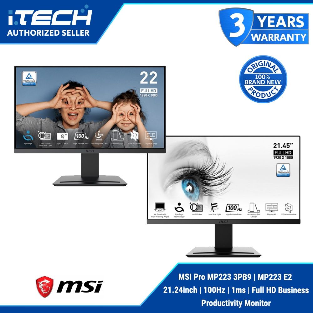 MSI Pro MP223 3PB9 | MP223 E2 21.24inch | 100Hz | 1ms | Full HD Business Productivity Monitor ...