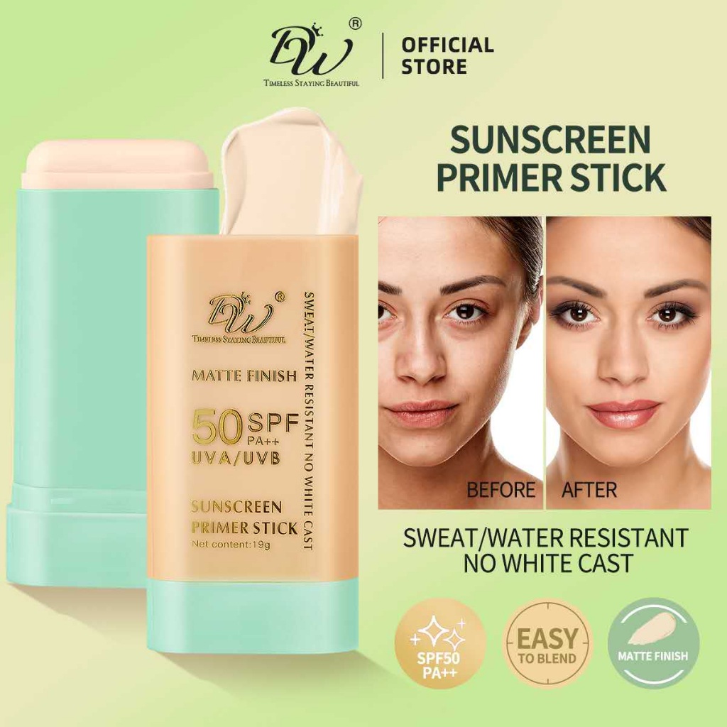 DW Sunscreen Primer Stick SPF50 PA++ Sheer Mattifying Sweat Resistant ...