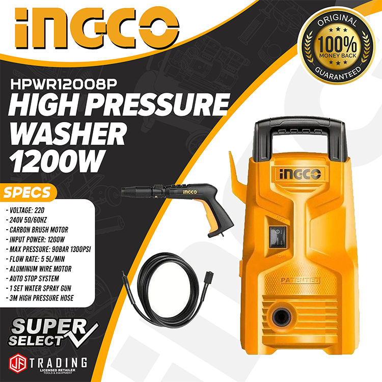 Ingco 1200W / 1400W High Pressure Washer 1300psi Heavy Duty Car Wash Power Water Cleaner Sprayer ...