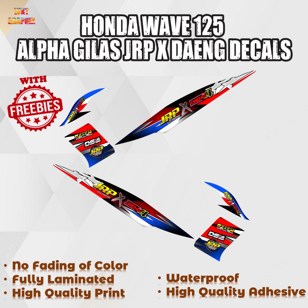 HONDA WAVE 125 ALPHA GILAS JRP X DAENG DECALS (WATERPROOF, LAMINATED ...