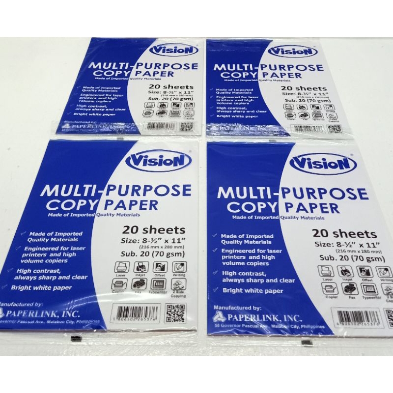VISION Multi-purpose Copy Paper Bond Paper Letter Size Short Bond Paper ...