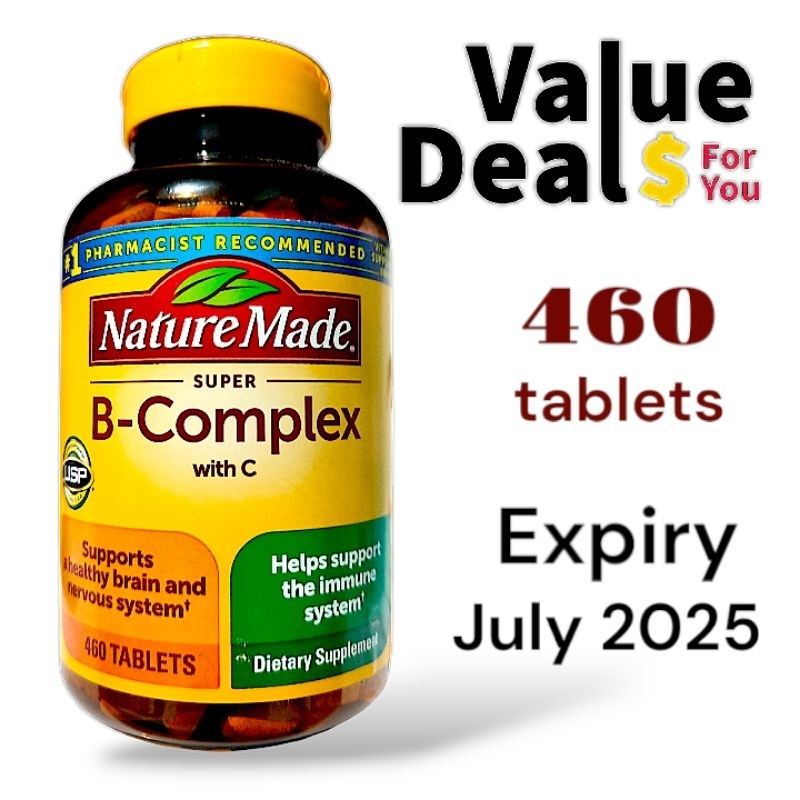 Nature Made Super B-Complex with C 460 Tablets for a Healthy Brain and Nervous System ...