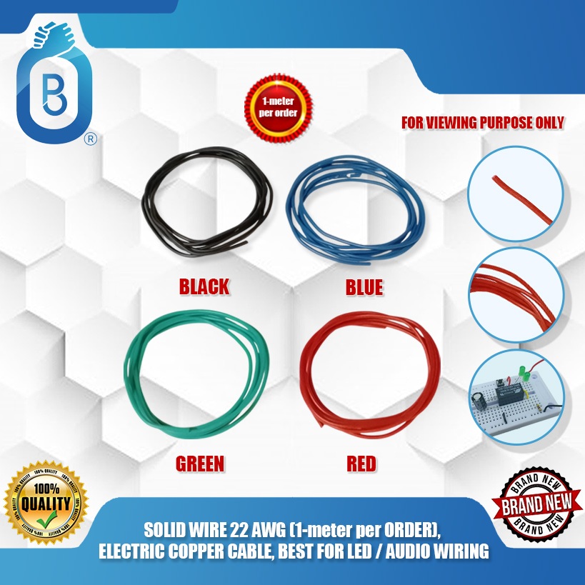 SOLID WIRE 22 AWG (1-meter per ORDER), ELECTRIC COPPER CABLE, BEST FOR ...