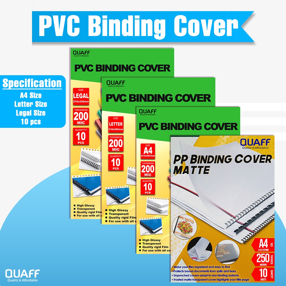(10 sheets) QUAFF Binding Cover Short - A4 - Long Size PVC Binding & PP Frosted Matte Cover ...