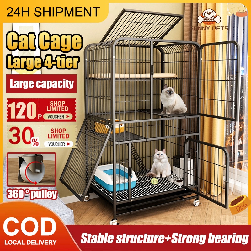 Cat Cage withith Wheels Pet Cage 3/4 Layer Foldable Sturdy Cage Square ...