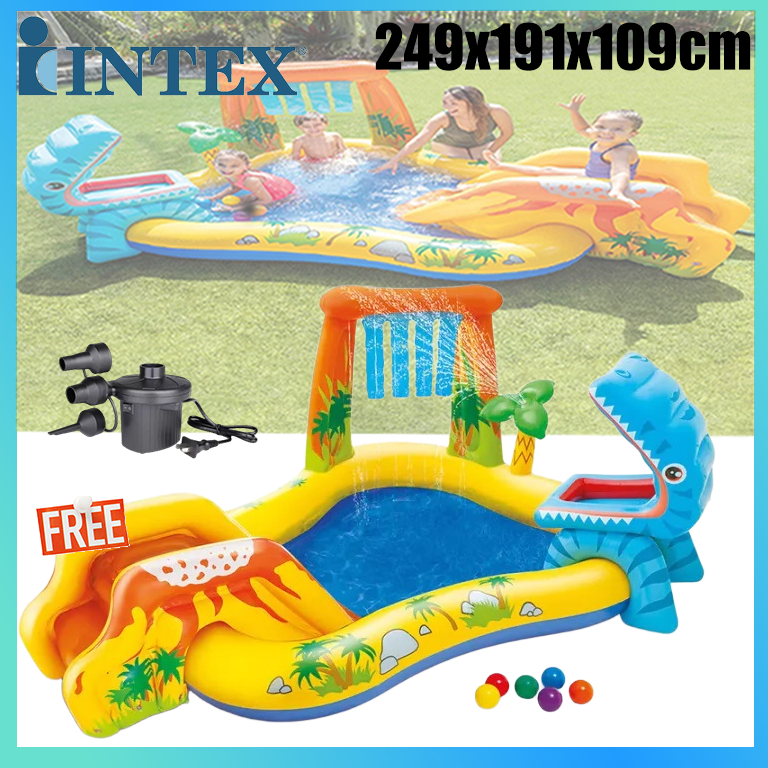 INTEX 57444 Dinosaur Paradise Rainbow Circle Inflatable Swimming Pool ...