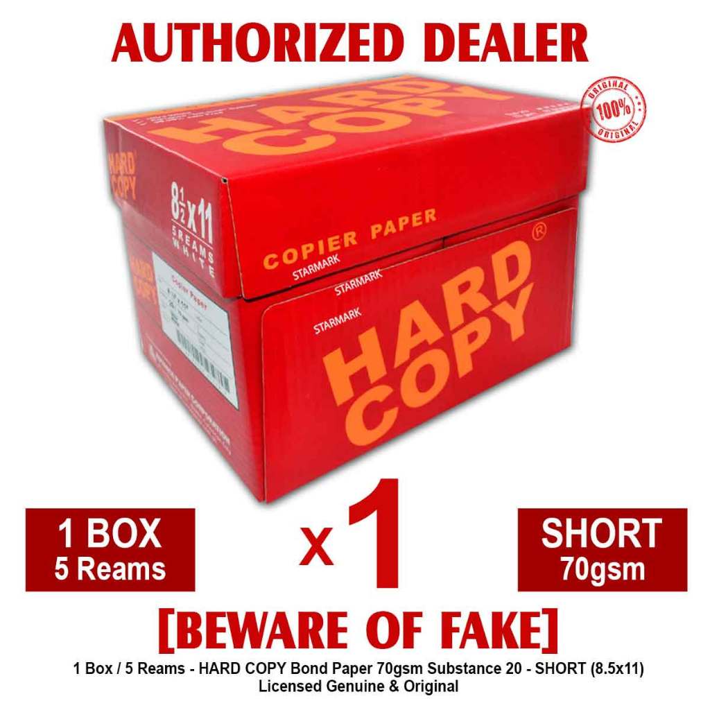 HARD COPY Bond Paper Papers SHORT 8.5x11in 70gsm Sub. 20 Copy Paper RED ...