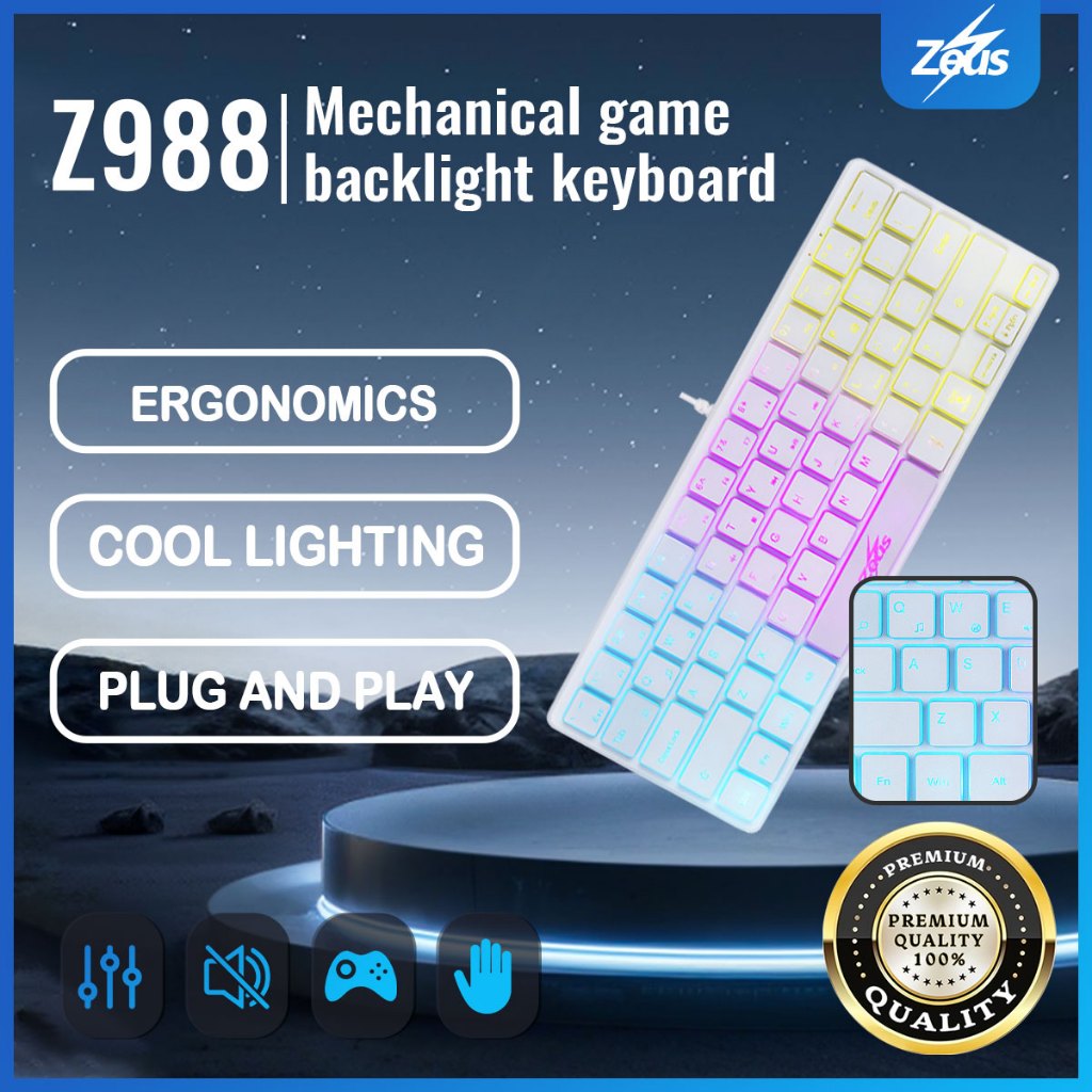 Zeus Z-988 64 Keys Ultra-thin Wired Gaming Keyboard RGB Luminated ...