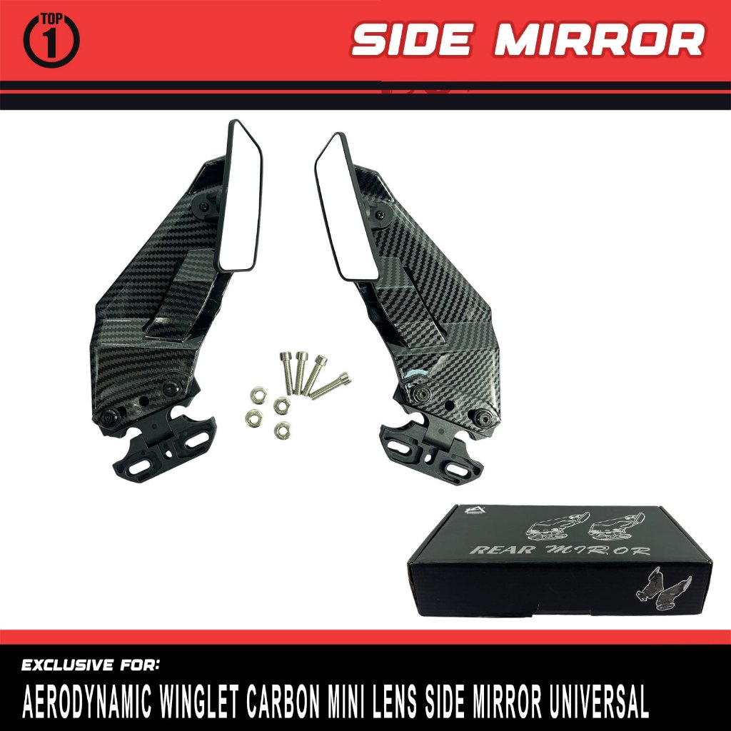 TOP 1 RACING CARBON WINGLET UNIVERSAL SIDE MIRROR MINI LENS | Shopee ...