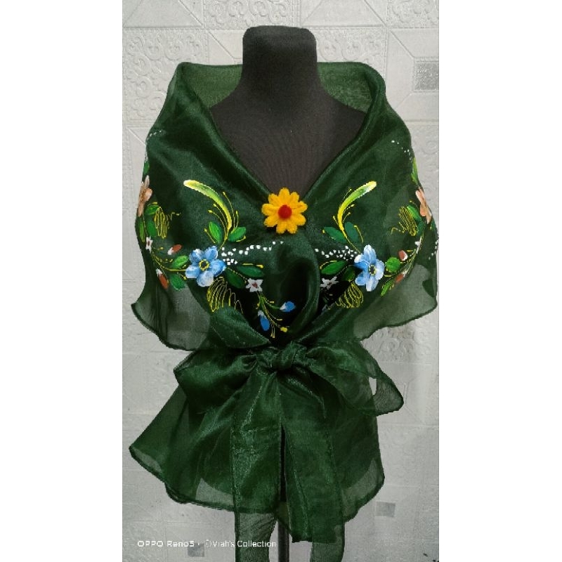 Wrap Around filipiniana panuelo alampay painting moss green | Shopee ...