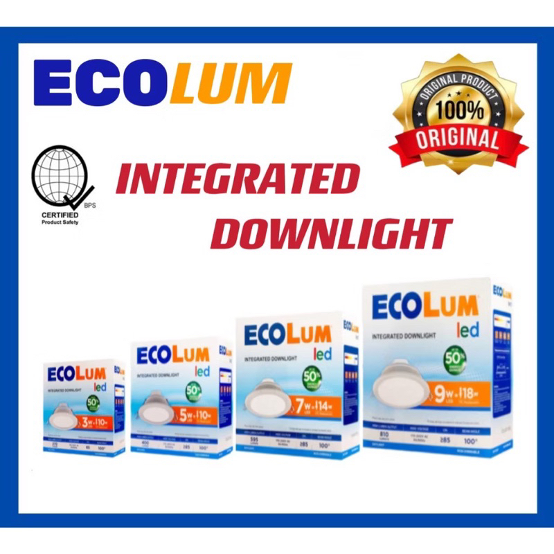 ECOLUM LED INTEGRATED DOWNLIGHT 3W" 5W" 7W" 9W" 12W DAYLIGHT | Shopee ...