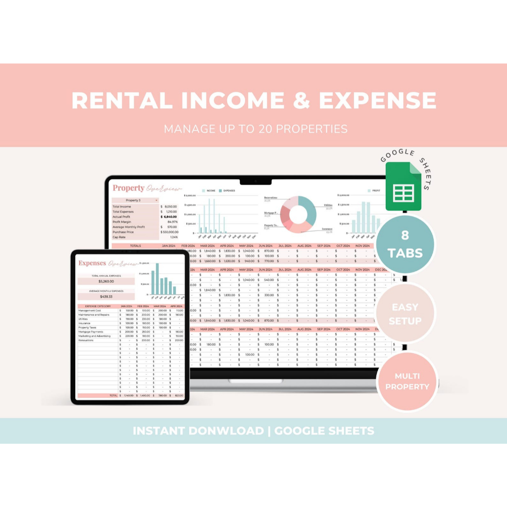 Digital Planner, Rental Property Management Google Sheets Airbnb Income ...
