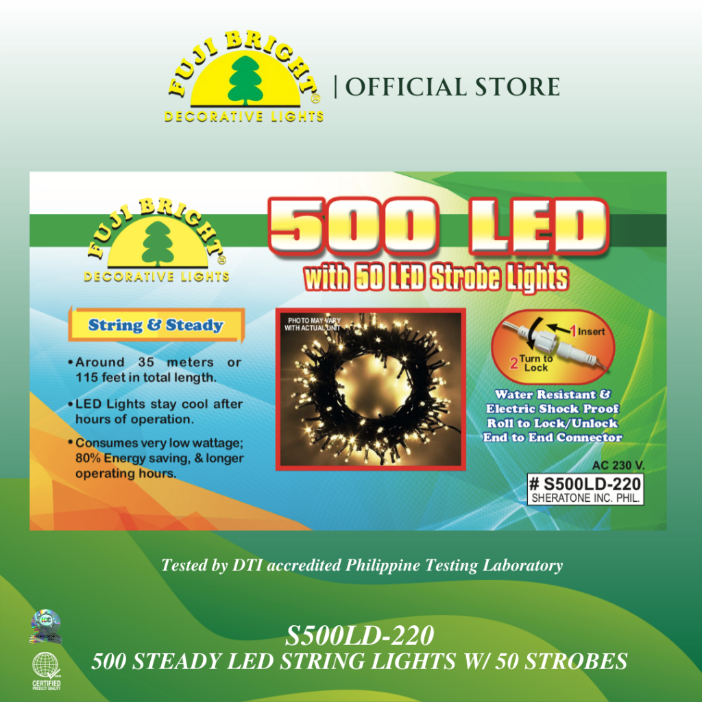 500 LED Fuji Bright Christmas Lights Steady with 50 Strobes and End ...