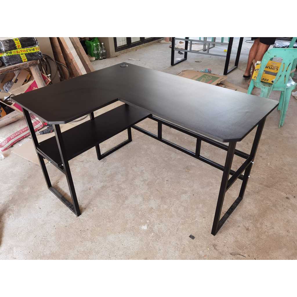 L-TYPE TABLE WOOD TEXTURE 120CM X 90CM WITH UNDERSHELF | Shopee Malaysia