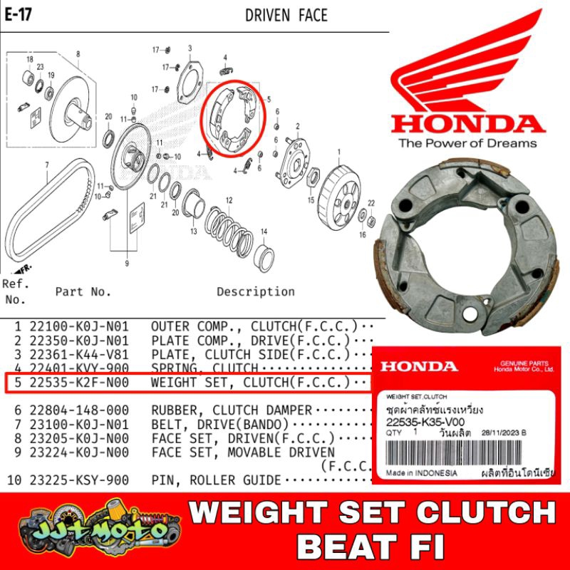HONDA WEIGHT SET CLUTCH/CLUTCH LINING (BEAT FI) 22535-K35-V00 | Shopee ...