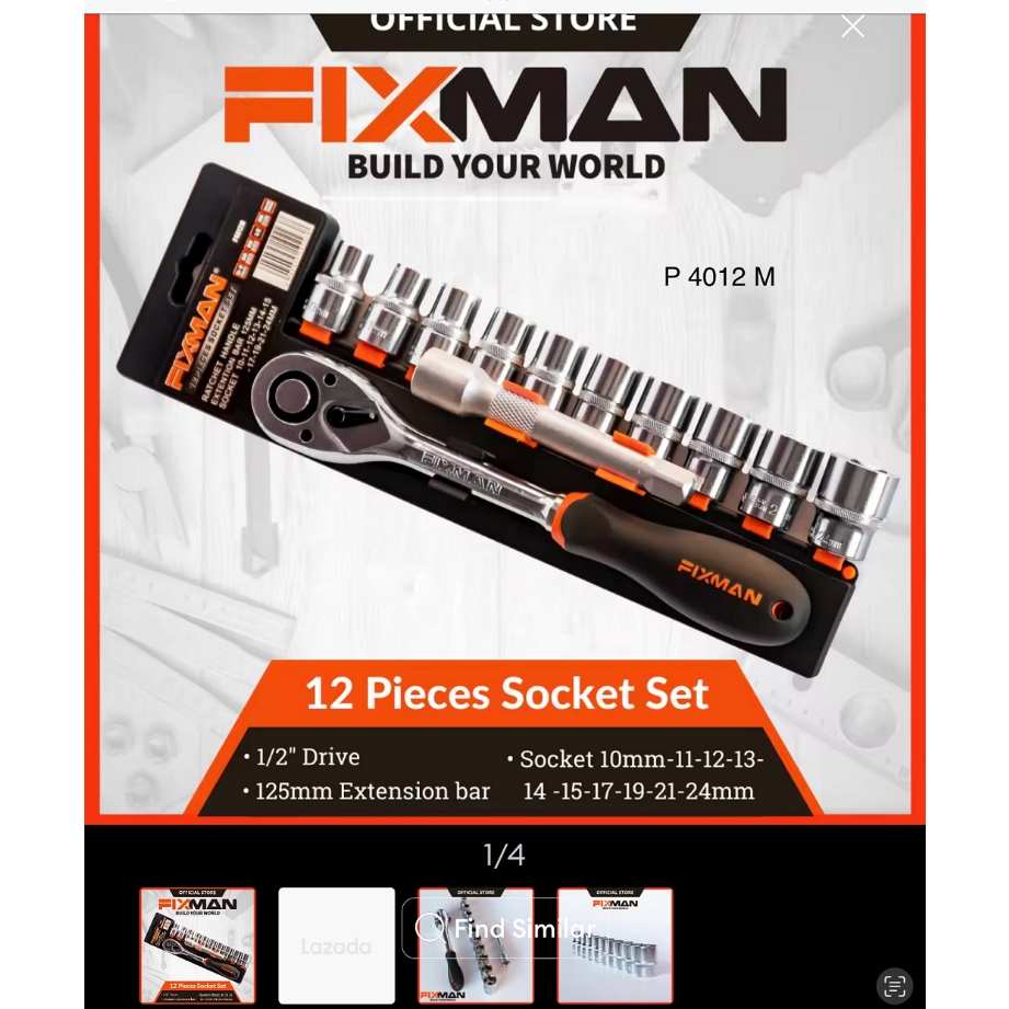 FIXMAN 12 pc 1/2" Drive Socket Ratchet Handle Wrench Set | Shopee Malaysia