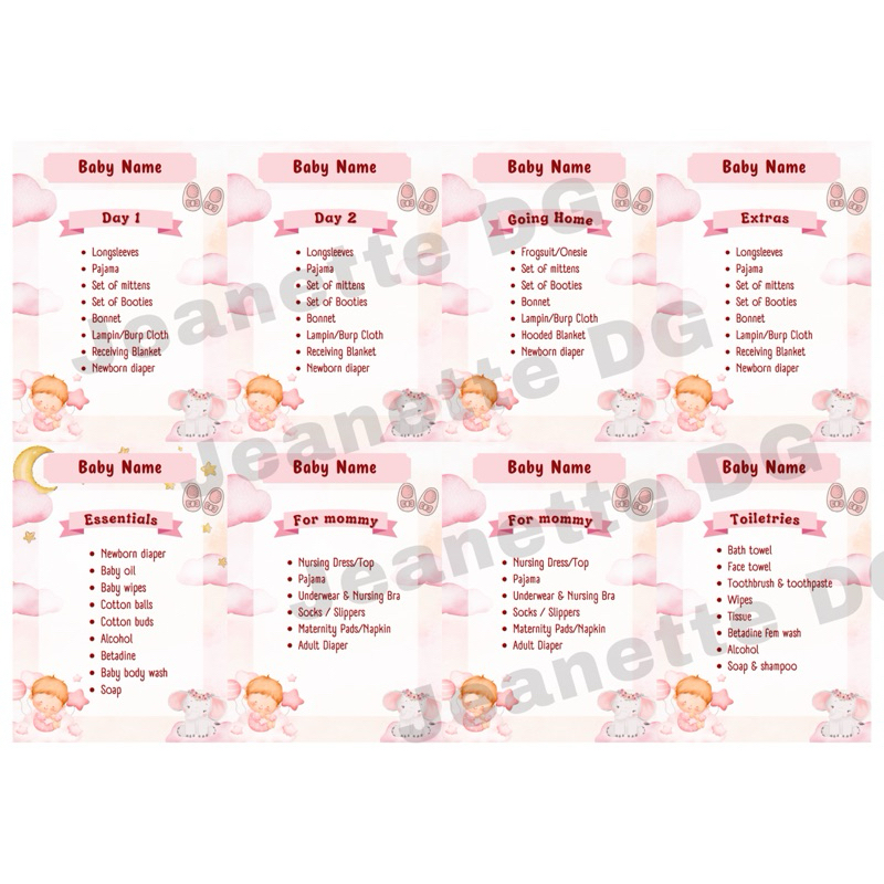 Hospital Bag Checklist 8pcs Sticker for Ziplock for baby and mommy ...