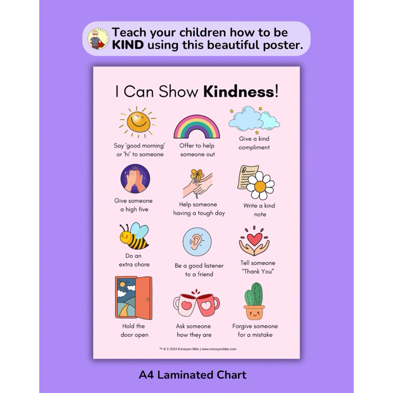 I Can Show Kindness- Laminated Chart for Kids, Educational Learning ...