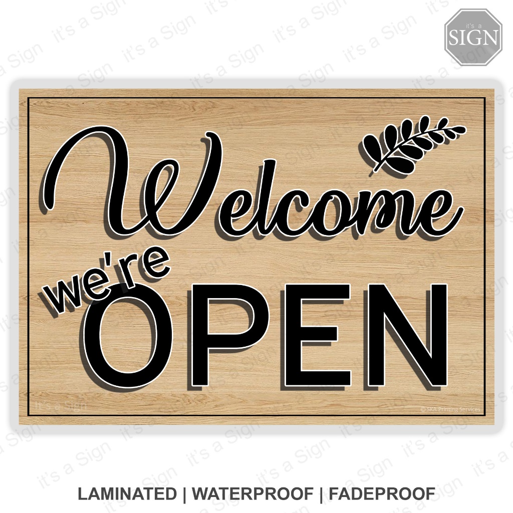 Welcome We're Open Store Sign Wood Photo Background - Laminated Signage ...