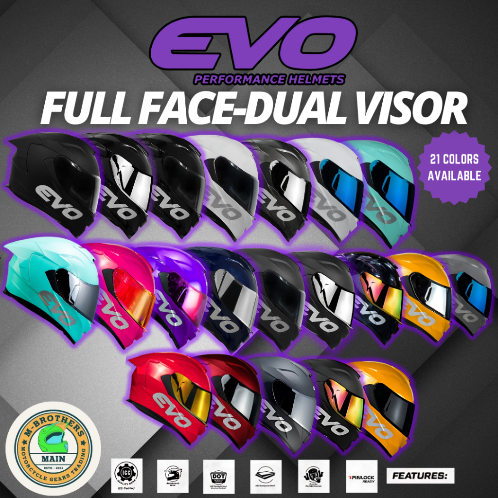 EVO GT-PRO Plain Full Face Dual Visor Helmet Motorcycle With Free Clear ...