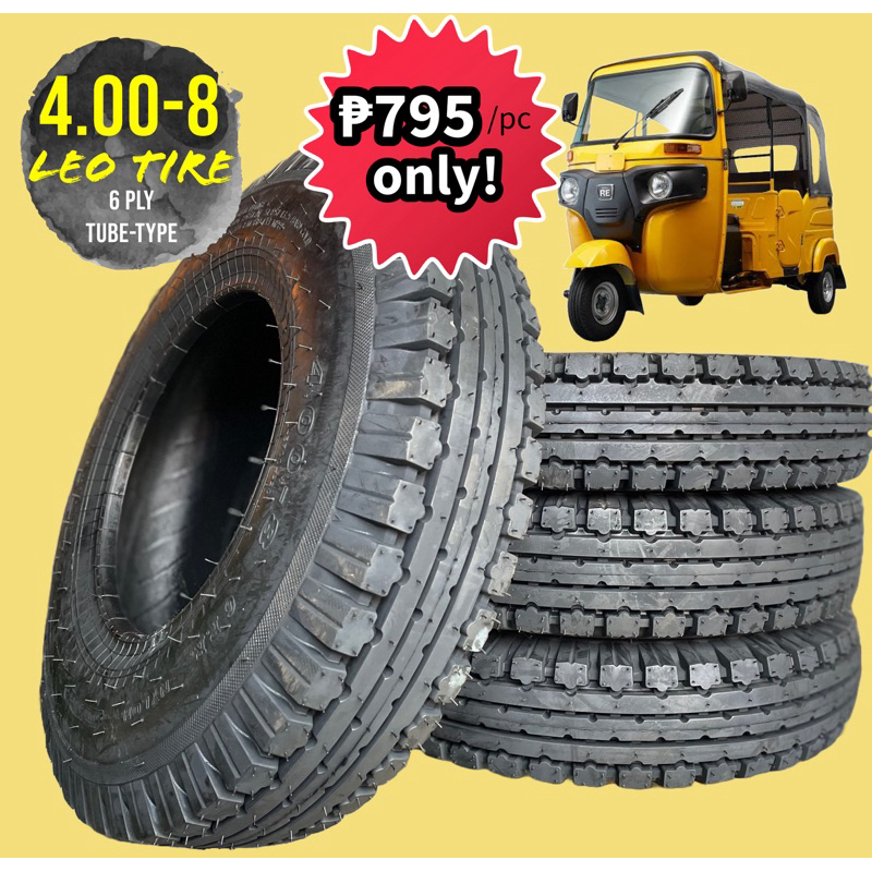 4.00-8 Leo MILLER Tube-Type ( For Bajaj RE/Piaggio Ape/Rusco Caruza ...