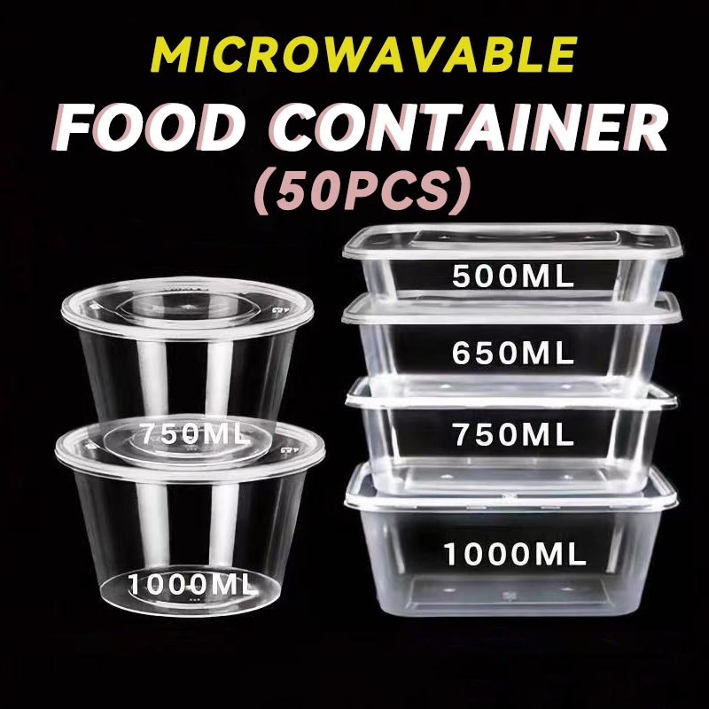 ( 50pcs )Rectangle Microwavable Food Container Disposable Plastic Tub ...