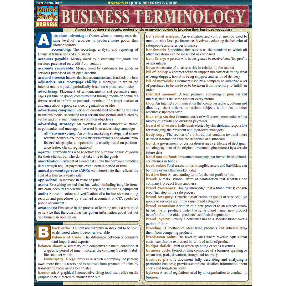 Quick Study Business - Business Terminology Laminated | Shopee Malaysia