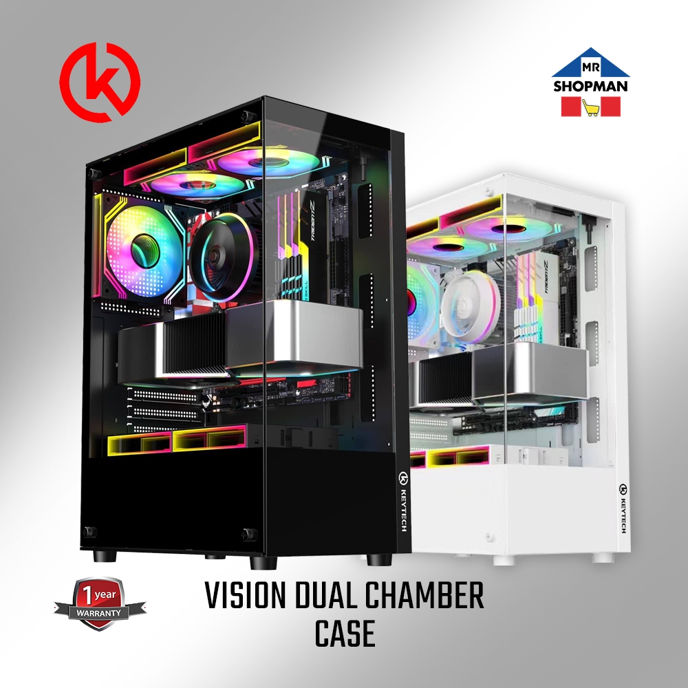 Keytech Vision ATX Case Black / White Desktop PC Chassis | Shopee Malaysia