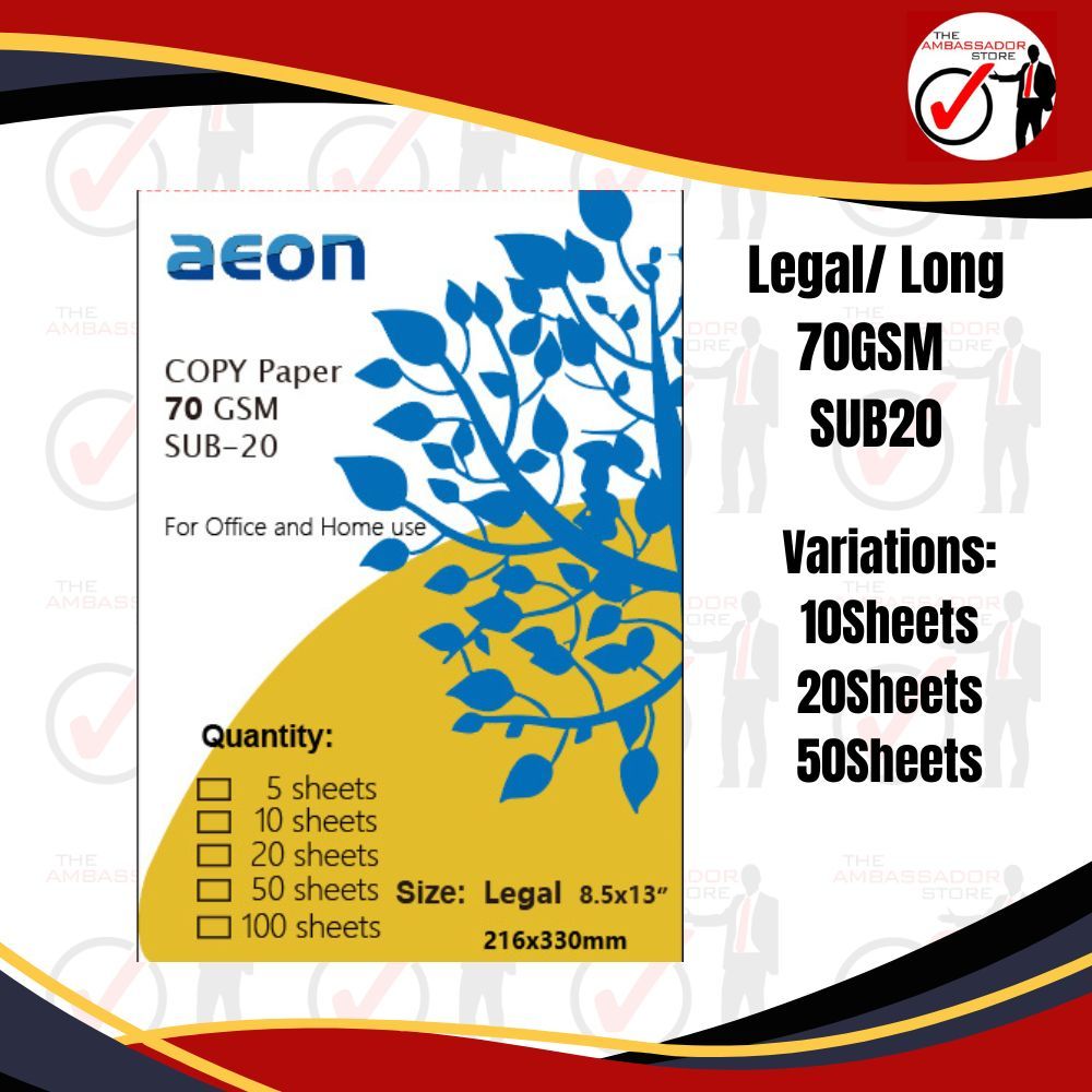 AEON Copy & Laser Paper Long Bond Paper 10's 20's 50's 70gsm for Office ...