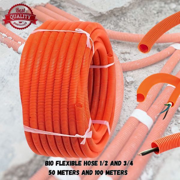 BIOFLEX ORANGE FLEXIBLE HOSE PVC CONDUIT PIPE 1/2 AND 3/4 FOR ELECTRICAL 50 METERS AND 100 ...