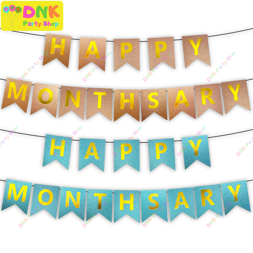 Happy Monthsary Glitter Sparkling Banner Letter Blue Rose Gold Pink ...