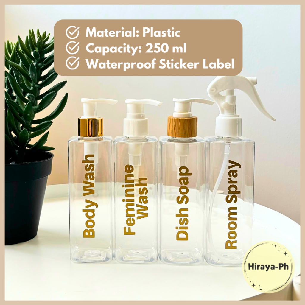 Hiraya Ph 250 ml Shampoo Bottle Dispenser Liquid Dish Hand Soap Kitchen Bath Aesthetic Organizer ...