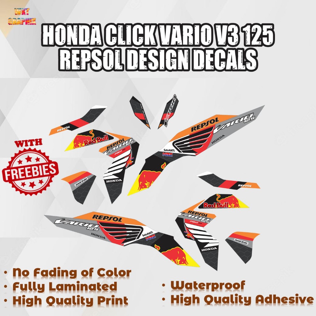 HONDA CLICK VARIO V3 125 REPSOL DESIGN DECALS (WATERPROOF, LAMINATED ...