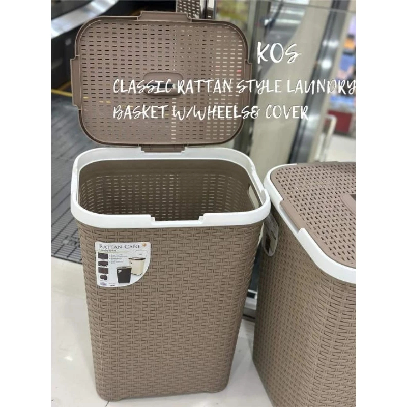 Classic Rattan Style Laundry Basket With Wheels and Cover | Shopee Malaysia
