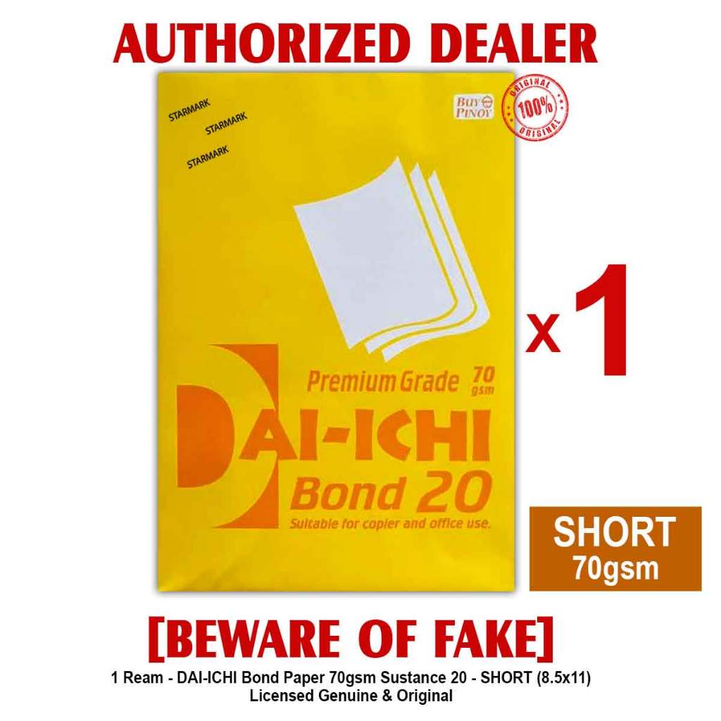 DAICHI Bond Paper Papers SHORT 8.5x11in 70gsm Sub. 20 DAI-ICHI Copy ...