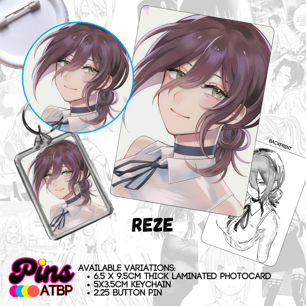 Reze Chainsaw Man Anime Collectible Photocard Button Pin Keychain ...
