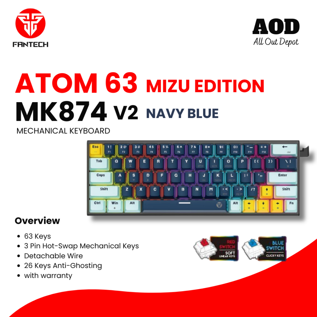 Fantech ATOM 63 MIZU EDITION (Navy Blue) 3 Pin Mechanical Gaming Keyboard Hotswappable | Shopee ...