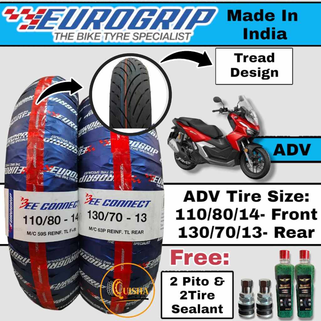 EUROGRIP TIRES TUBELESS MADE INDIA FOR ADV, 110/80-14 & 130/70-13 (FREE ...