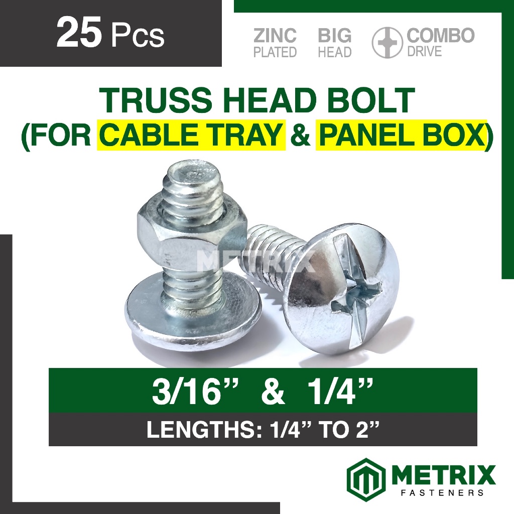25pc Roofing Cable Tray and Panel Box Screw / GI Truss Head Stove Bolt ...
