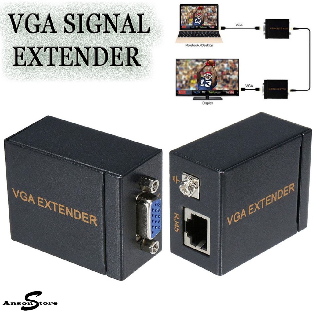 VGA Signal Extender 60M Amplifier Signal RJ45 CAT-5e/6 Ethernet Cable ...