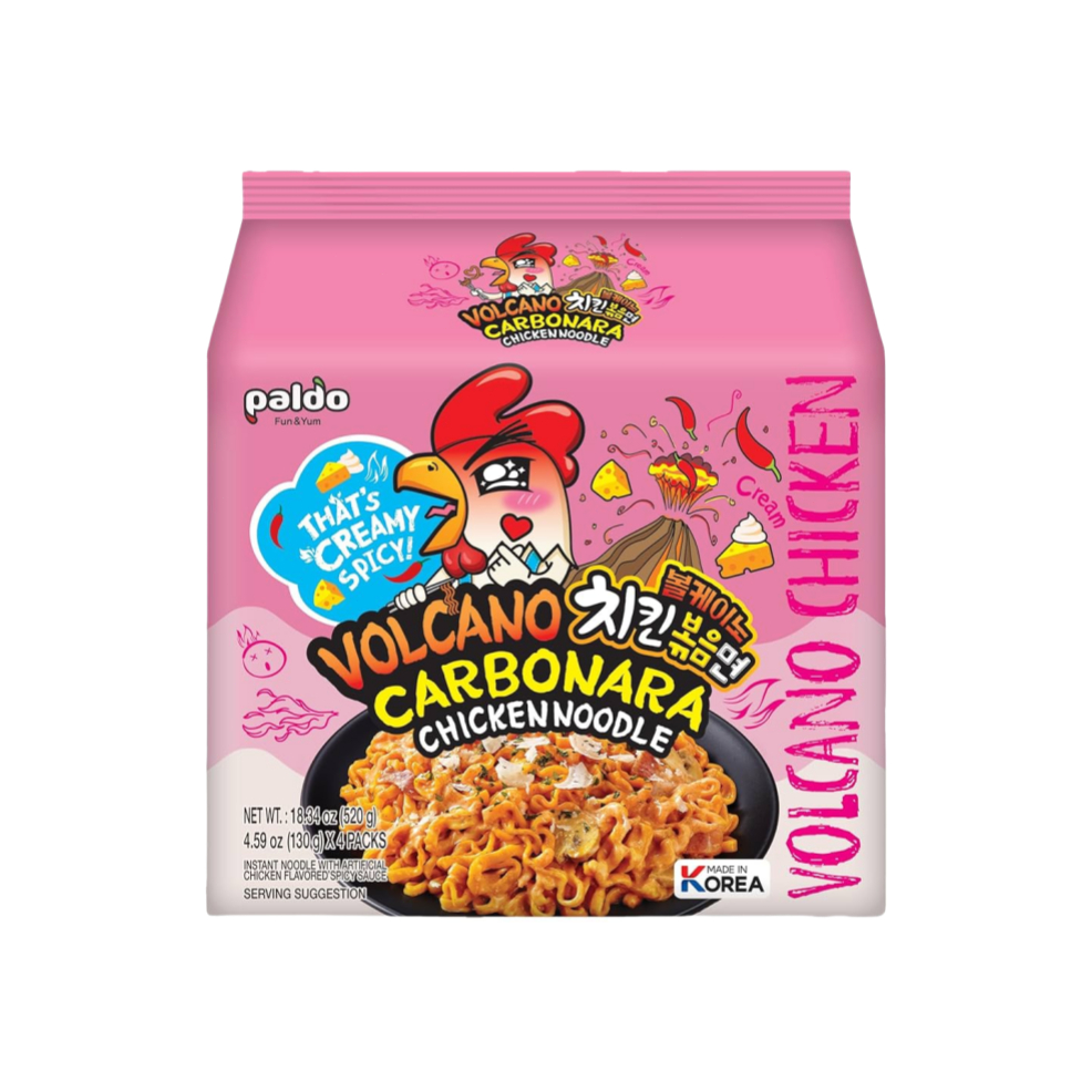 Paldo Volcano Carbonara Stir-Fried Ramen 1 Bag=130g, 1 Bundle=520g(4 Bags)/Korean Noodles ...
