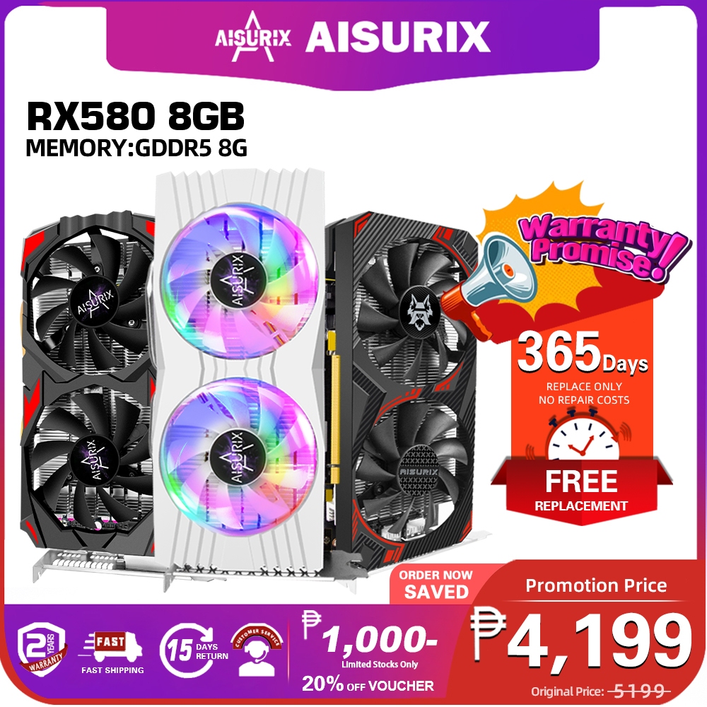 AISURIX RX580 8GB RGB Graphics Card GDDR5 AMD Computer GPU Video Card ...