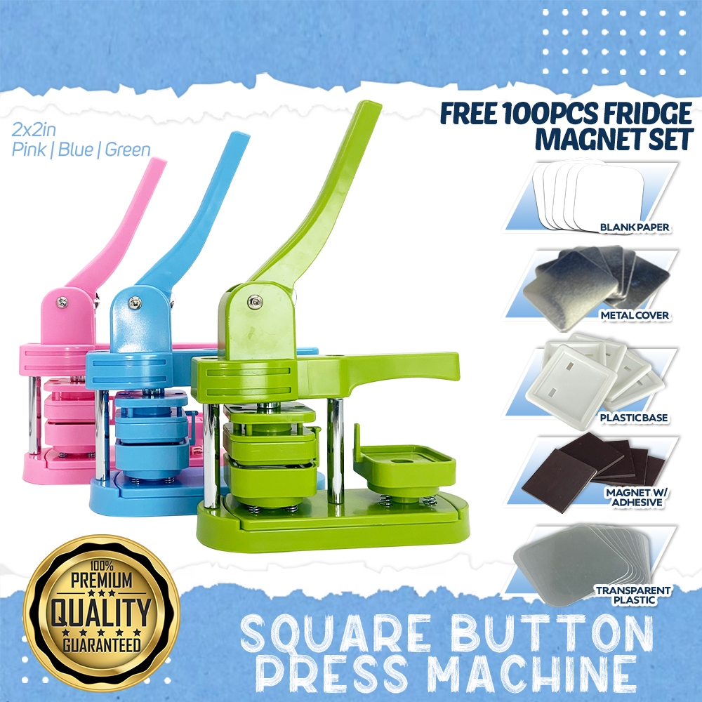 Square Button Press Machine 50mm with Fridge Magnet 100set (2inch ...