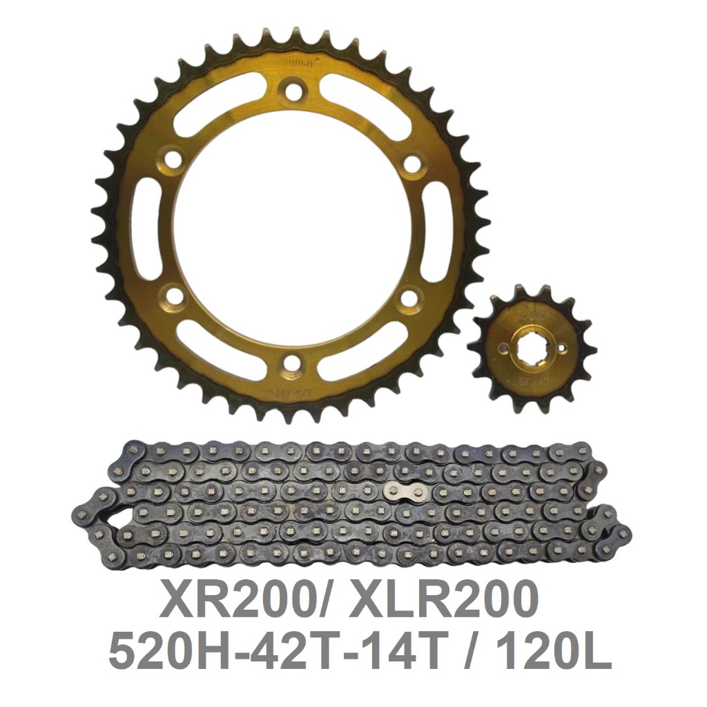 XR200/ XLR200 CHAIN AND GOLD SPROCKET SET HEAVY DUTY 520H-14T-42T/ 120L ...