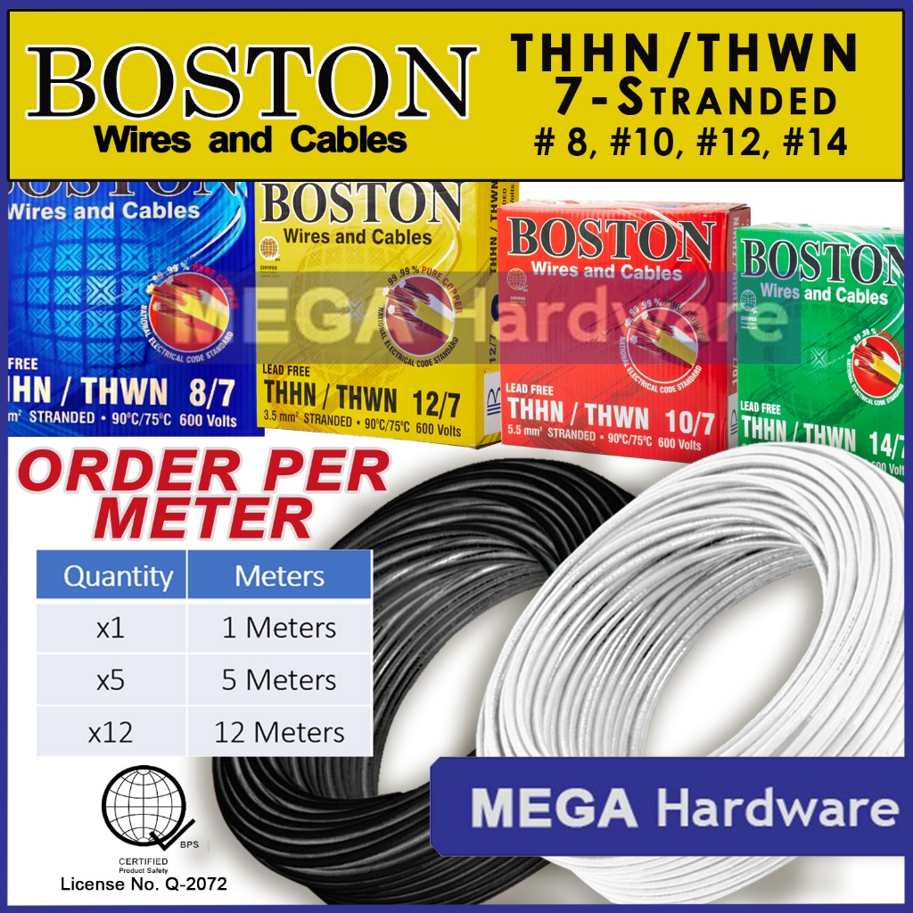 BOSTON THHN/THWN-2 7 Stranded Wire ( 8, 10, 12, 14) SOLD PER METER 8mm2 ...
